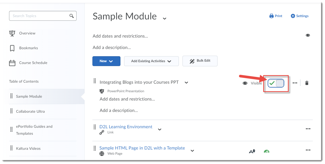 Hiding Modules and Topics from Students – New Interface in Content ...