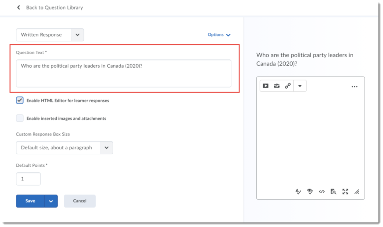 Using Short Answer versus Written Response Questions in D2L – Centre ...