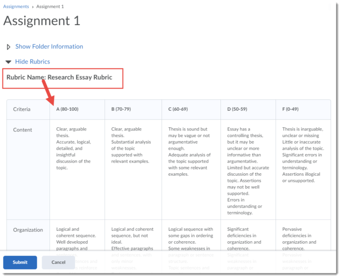 Grading Assignments Using Rubrics in D2L – Centre for Excellence in ...